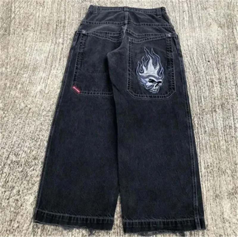 Vintage Baggy Black Witchery Jeans With Y2K Hip Hop Cartoon Vintage Baggy Black Witchery Jeans With Y2K Hip Hop Cartoon