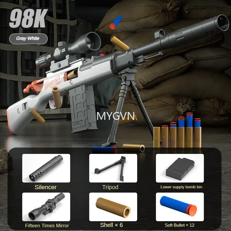 Awm 98K Shell Ejection Rifles Soft Bullets Manual Toy Guns Dart Foam ...
