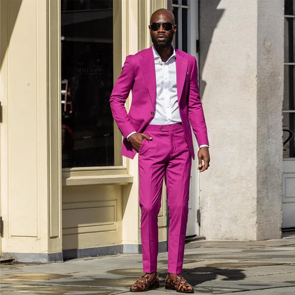 Fuchsia Wedding Tuxedo Suit - Slim Fit, One Button, Notched Lapel, 2 ...