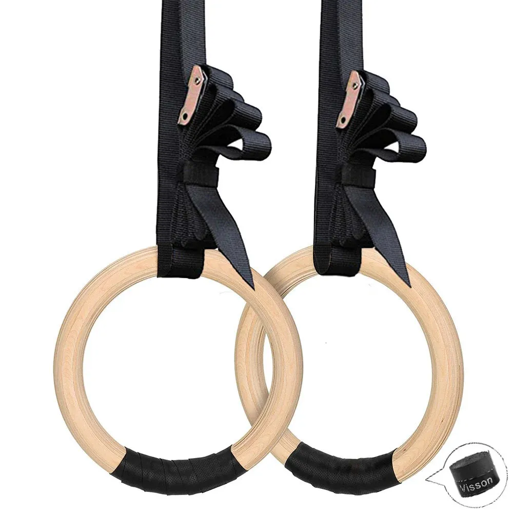 Premium Wood Gymnastic Rings with Adjustable Straps - Full Body Workout ...