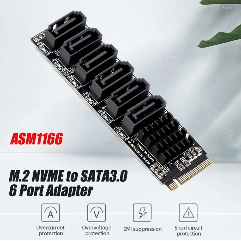 Computer Cable Adapters M.2 NVMe PCI E To 6 Port SATA III 6Gbps Expansion Card ASM1166 Riser For ...