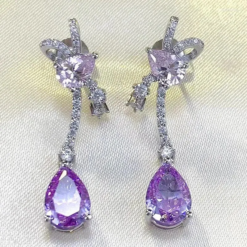 S925 Boucles D'oreilles En Argent En Argent 2024, Coupe De Fleurs De Diamant Violet 7 10 Mm, En ...