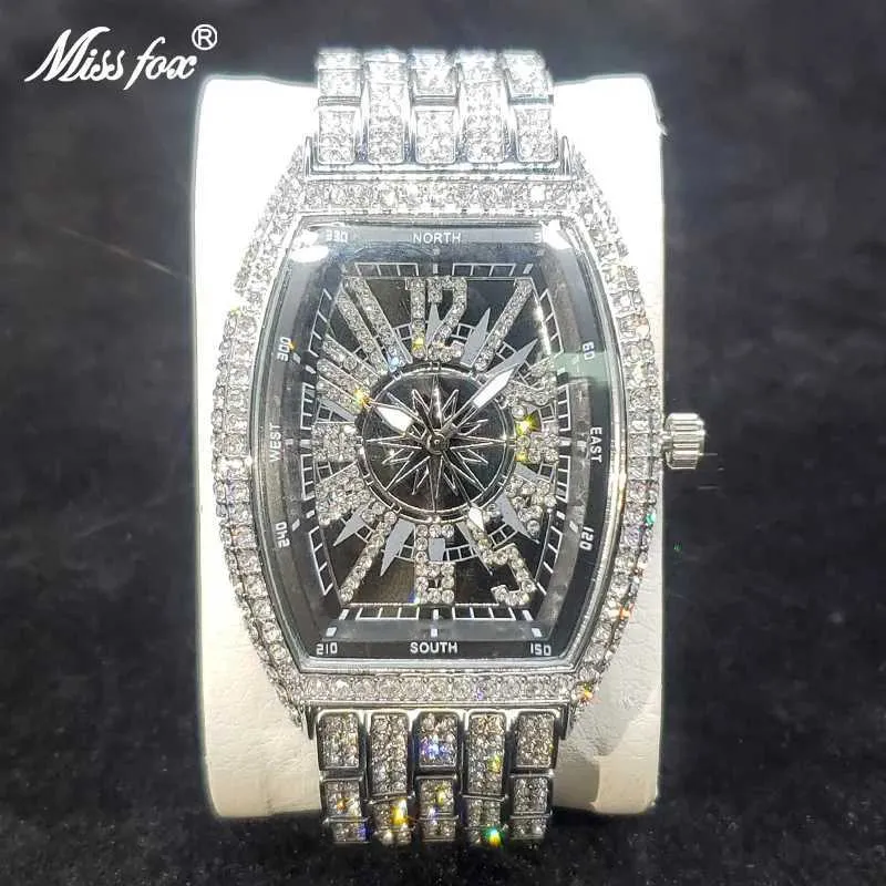 55mm Iced Style Wristwatch: Black Dial, Diamond Accents, Waterproof ...