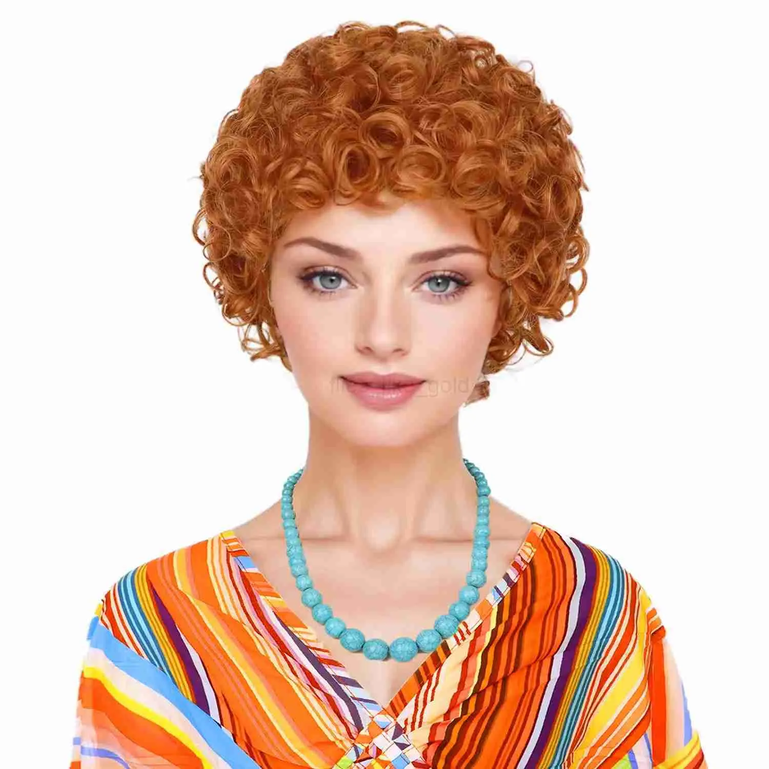 Short Curly Orange Wig for Adult Women, Heat-Resistant Synthetic Mrs ...