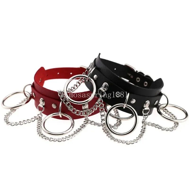 Leather Collar Choker Necklace, Adjustable Exotic Nightclub O-Ring ...