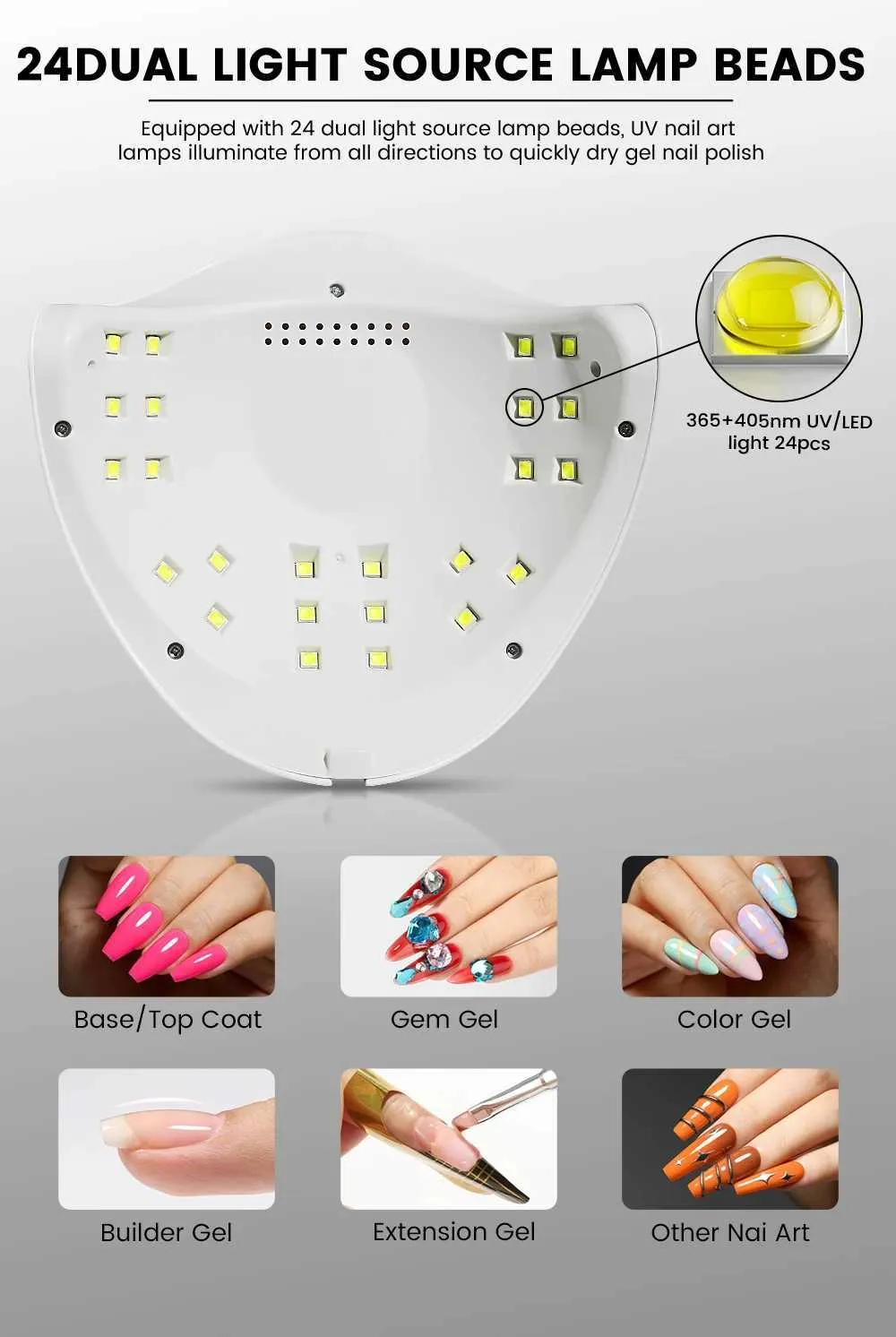48W Professional LED Manicure Nail Dryer UV Gel Polish Curing Lamp with ...