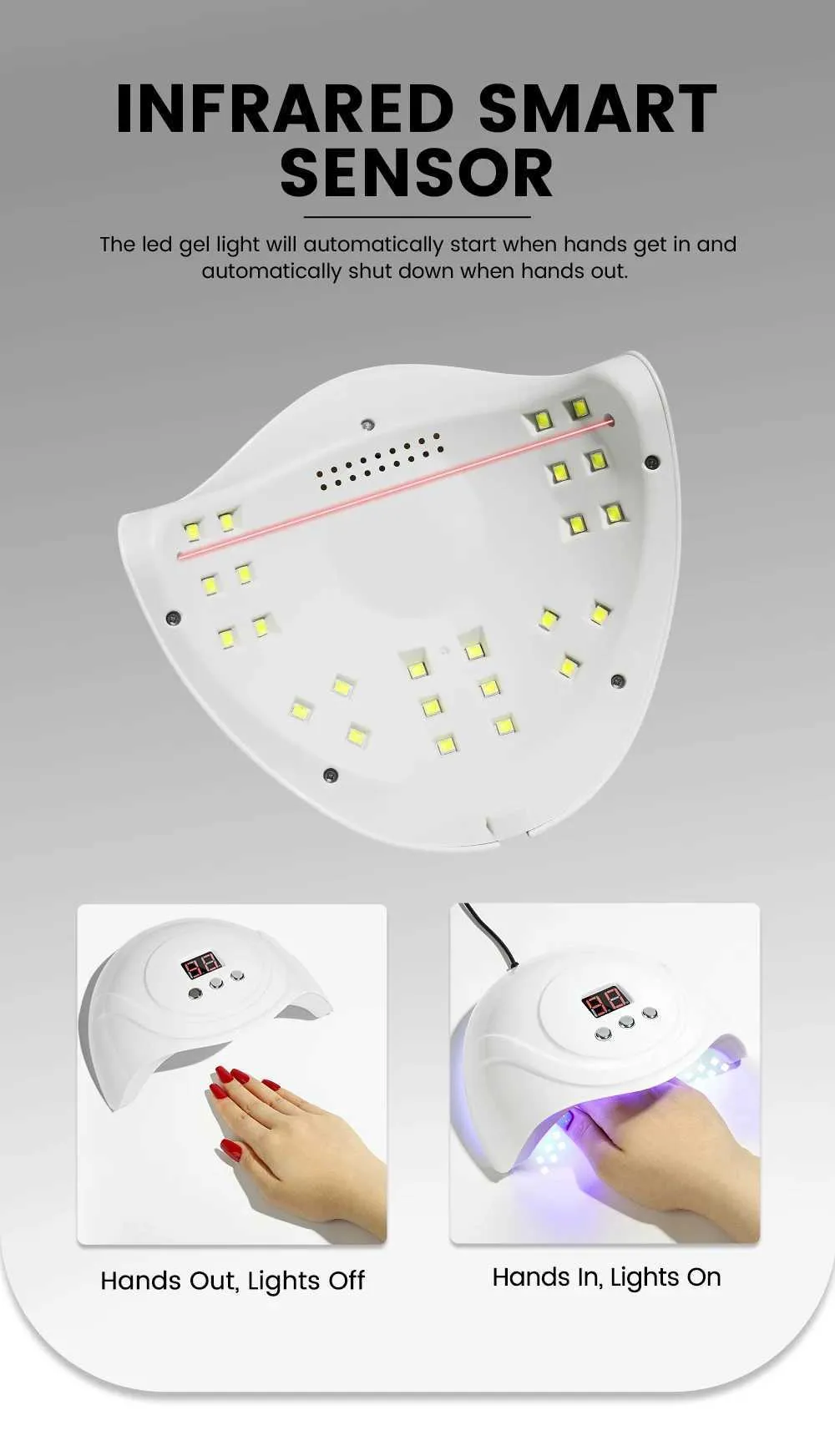 48W Professional LED Manicure Nail Dryer UV Gel Polish Curing Lamp with ...