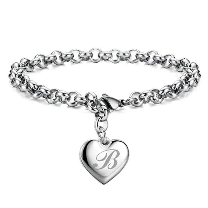 26 Sterling Silver Heart Alphabet Chain Bracelets: Personalized Initial ...