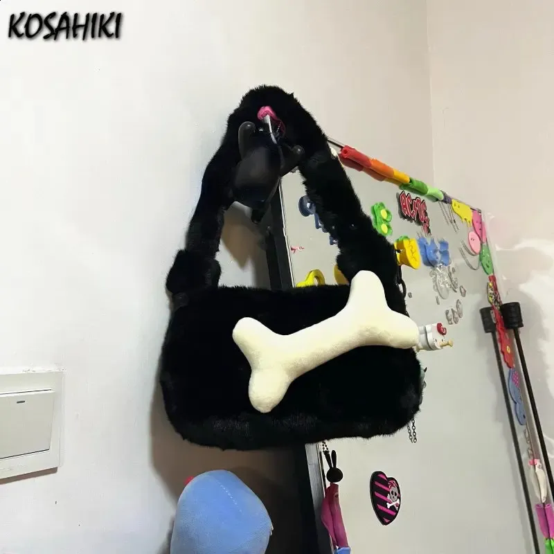 Japanese Y2K Aesthetic Fluffy Bone Shoulder Bags For Women Cute Kawaii ...