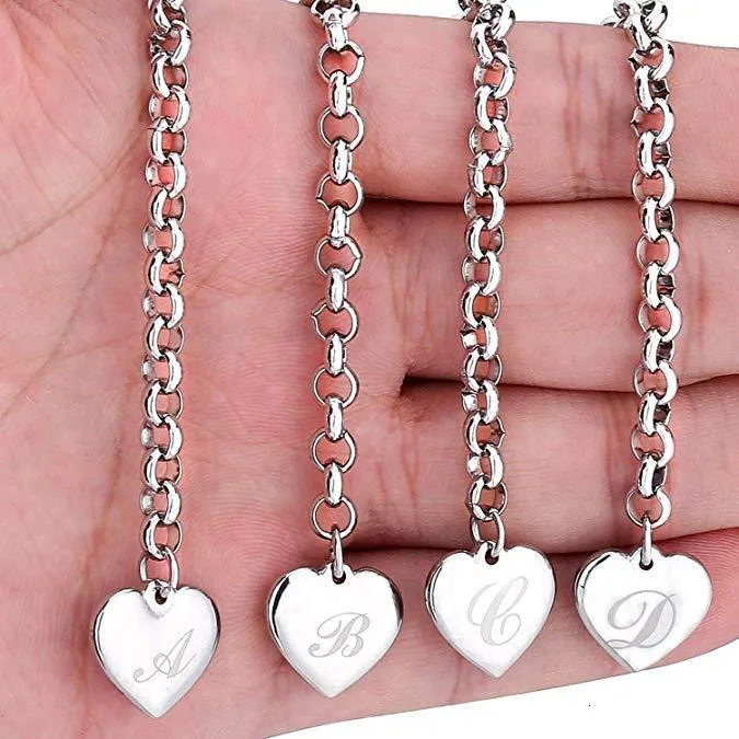 26 Sterling Silver Heart Alphabet Chain Bracelets: Personalized Initial ...
