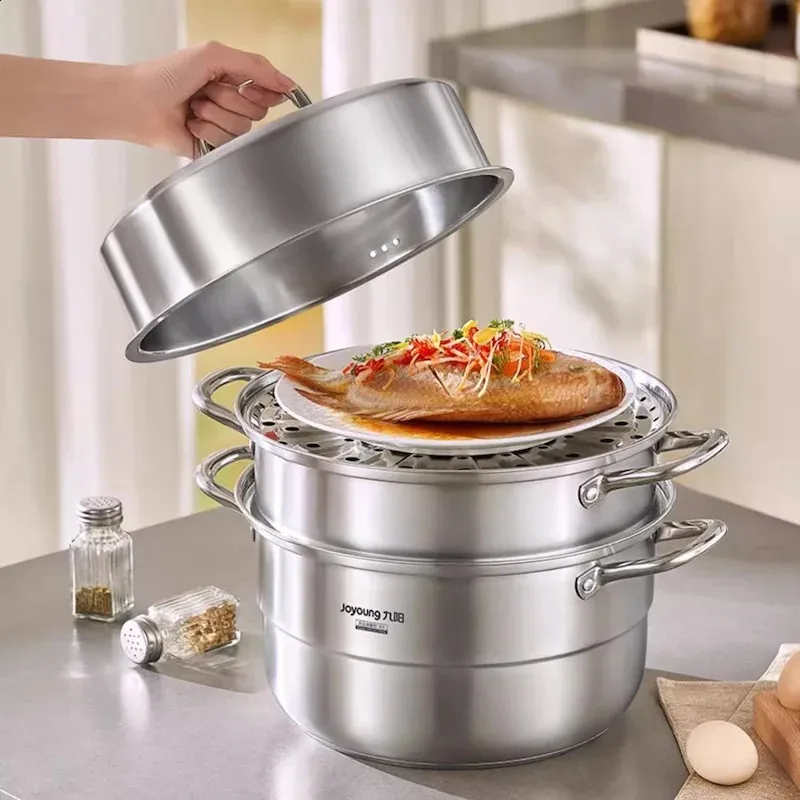 3-Layer Stainless Steel Steamer Pot - Double Boiler with Spout ...