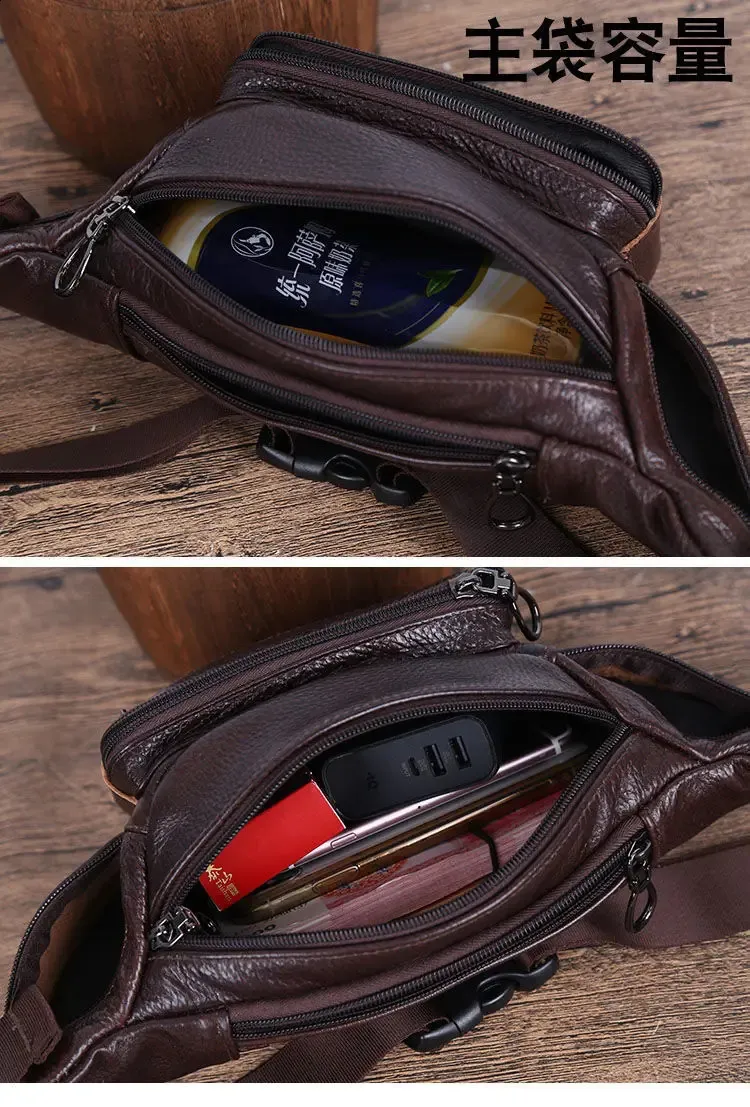 Moowoo Genuine Leather Unisex Belt Chest Pouch Waist Bag Casual ...