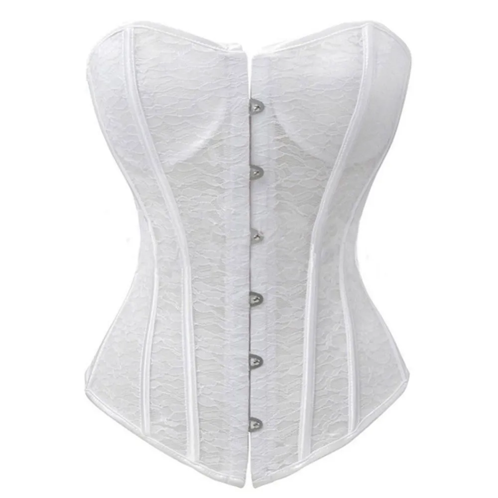 White Sheer Mesh Lace Overbust Corset - Padded Cup, Bridal Lingerie ...