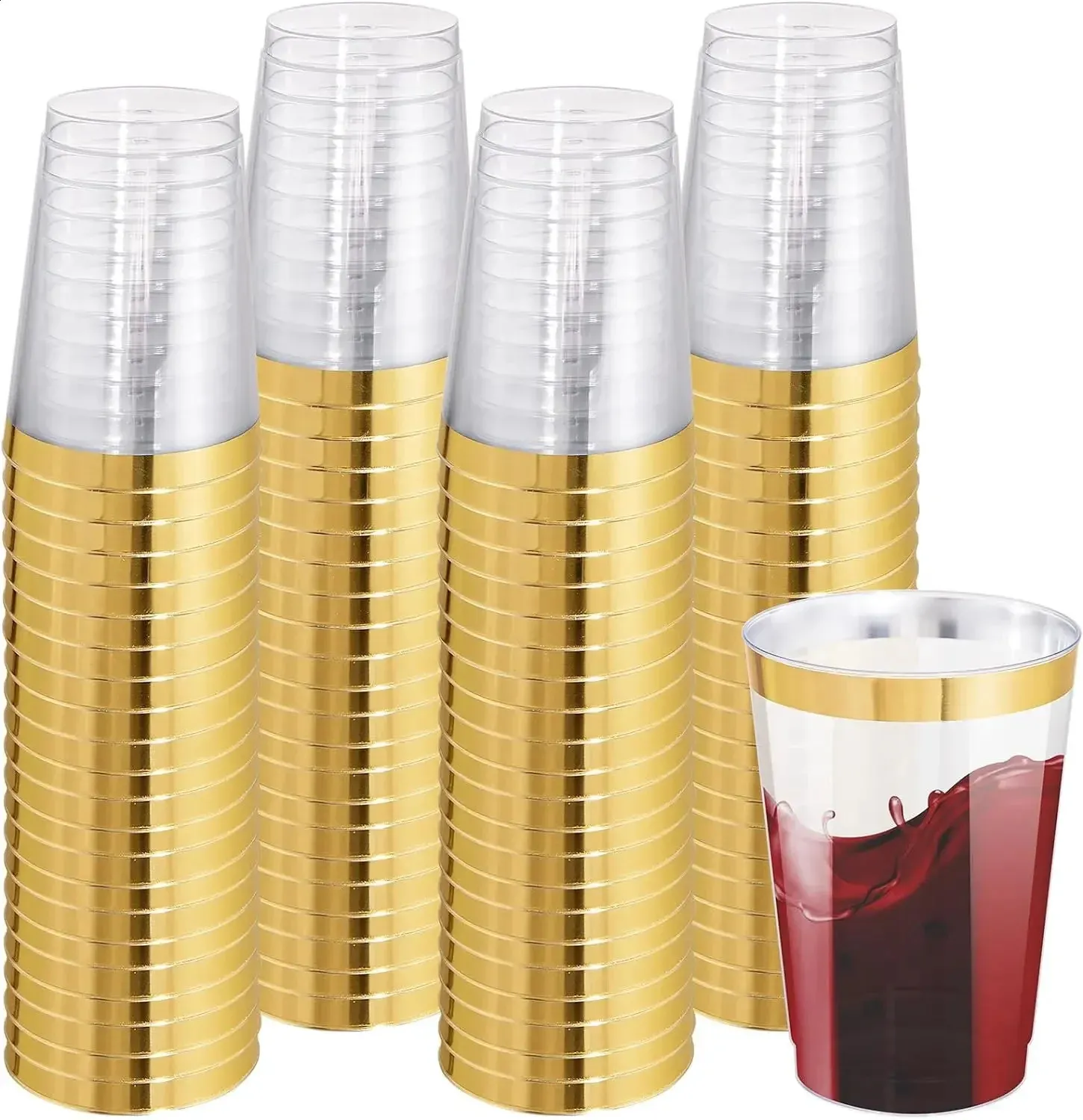 Gold Disposable Plastic Cups with Trim - 100 Pack of 12 oz. Elegant ...