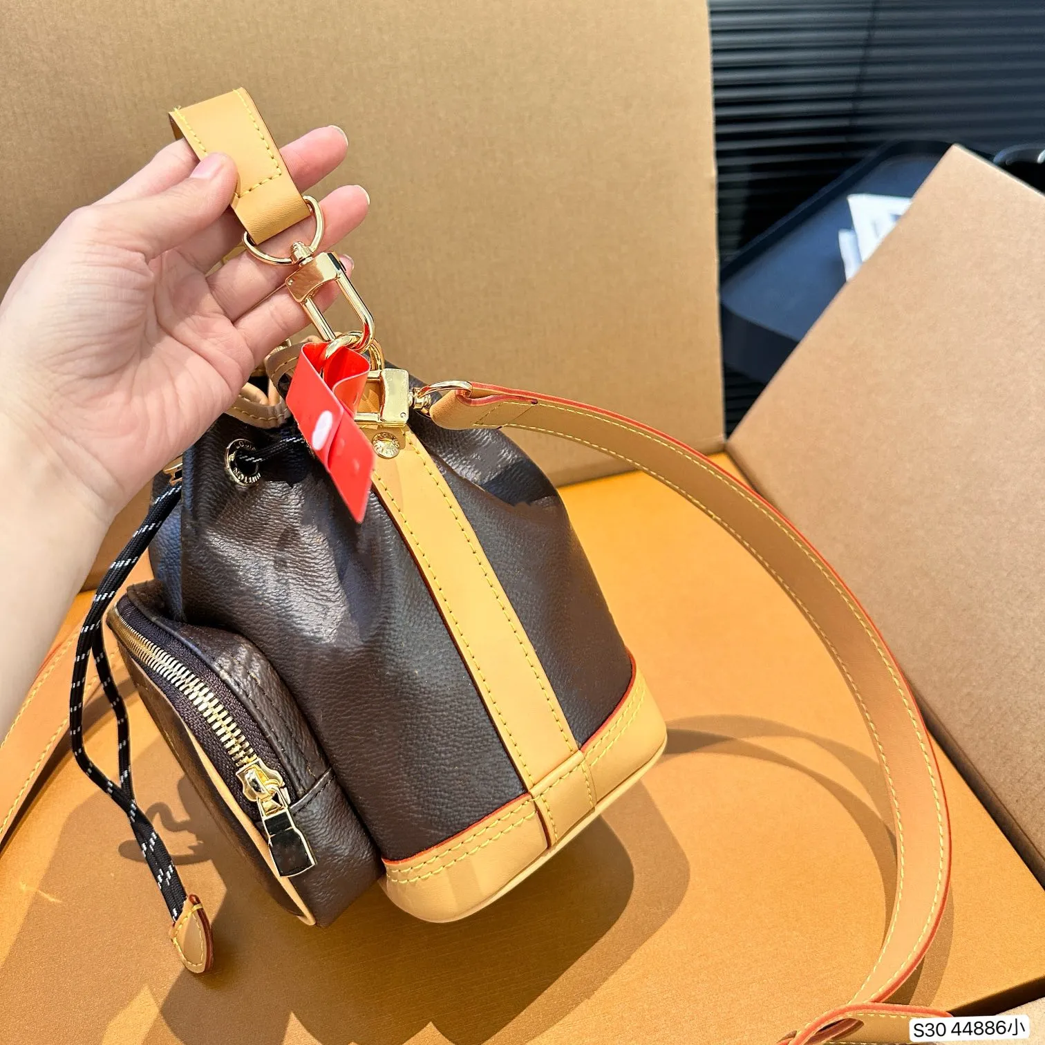 Designer Brown Flower Drawstring Bucket Sometimes Bag Genuine Leather ...
