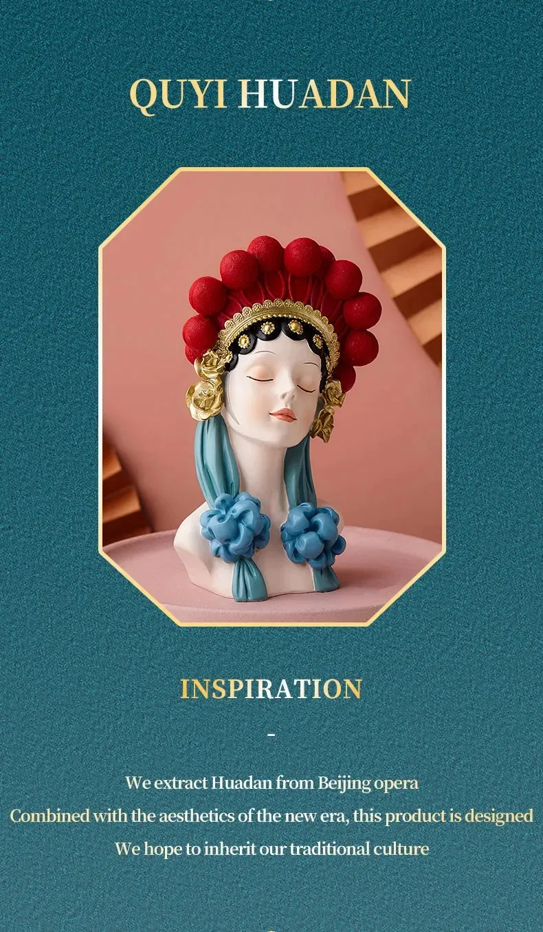 Beijing Opera Character Resin Statue - Handcrafted Chinese Style Home ...