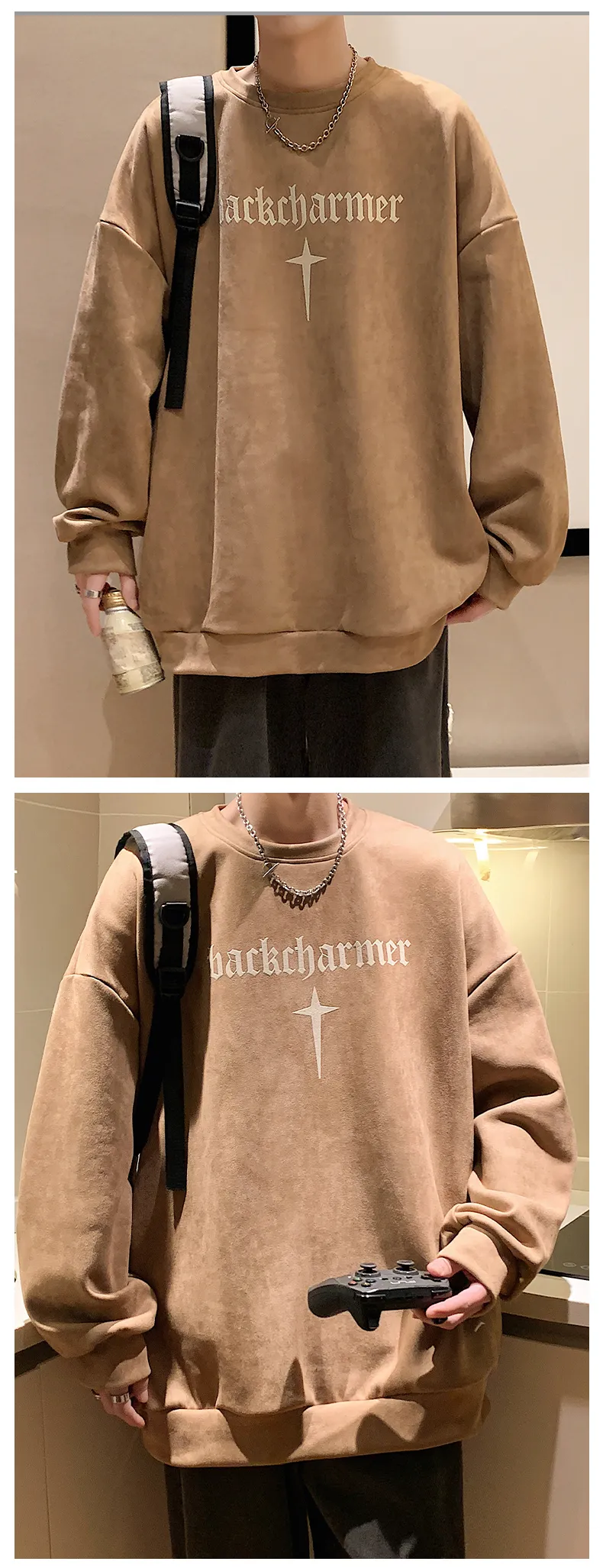 Deerskin Velvet Foam-Printed Casual Men's Sweater, Spring 2024 from ...