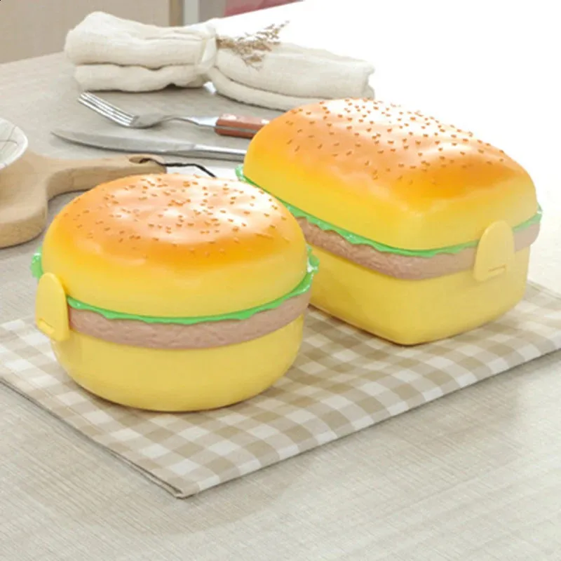 Cute Double Tier Burger Bento Box - 1000ml Leakproof Lunch Box for Kids ...