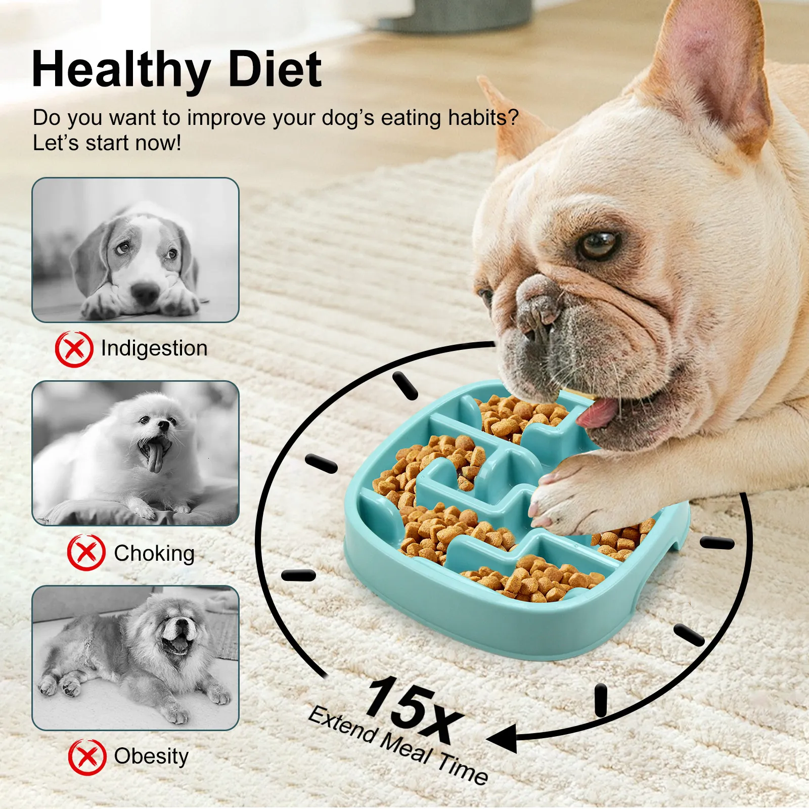 Slow Feed Dog Bowl Puzzle Toy for Puppies & Small Dogs - Anti-Knock ...