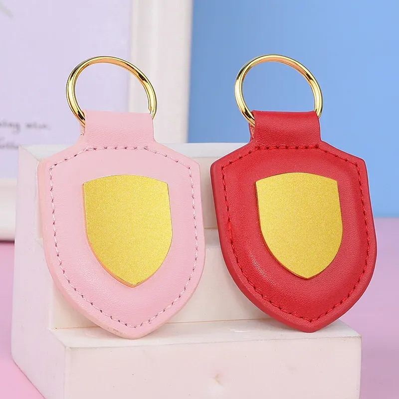 Personalized Leather Fob Holder Keychain Shield Set Creative Couple Key ...