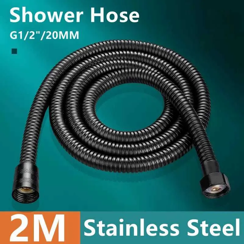 2m Premium Black Stainless Steel Shower Hose - Extra Long, Flexible ...