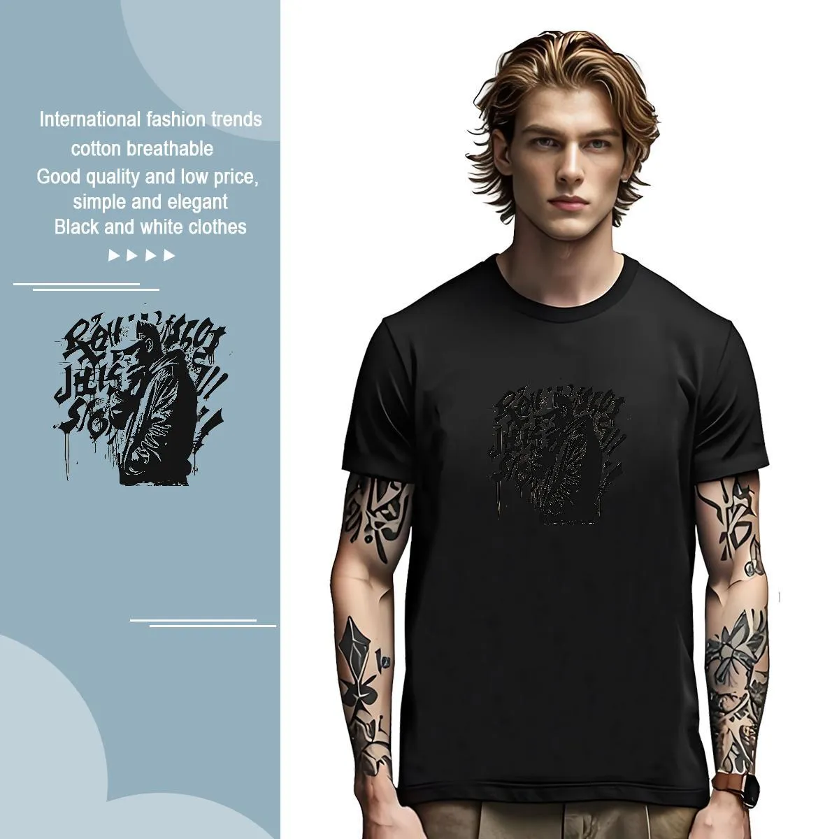 DHgate.com:230g Cotton Crewneck T-Shirt in Black - Casual Beach Style, Asian Sizing:Apparel