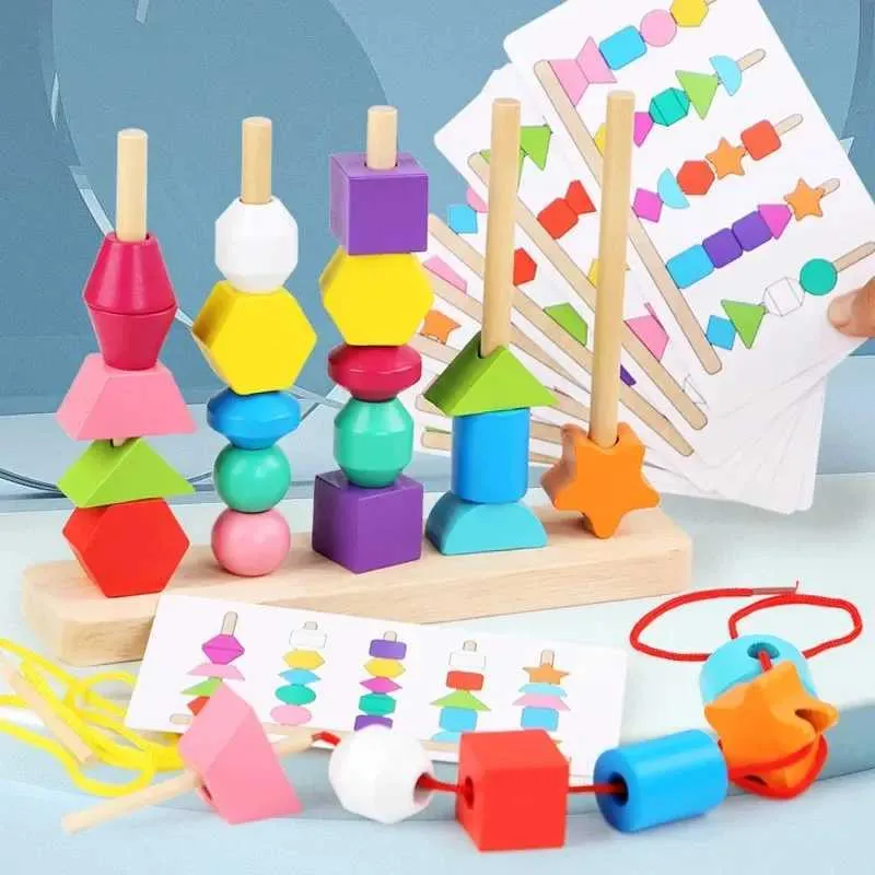 Colorful Wooden Stacking Blocks: Shape & Color Cognition Puzzle Toy ...