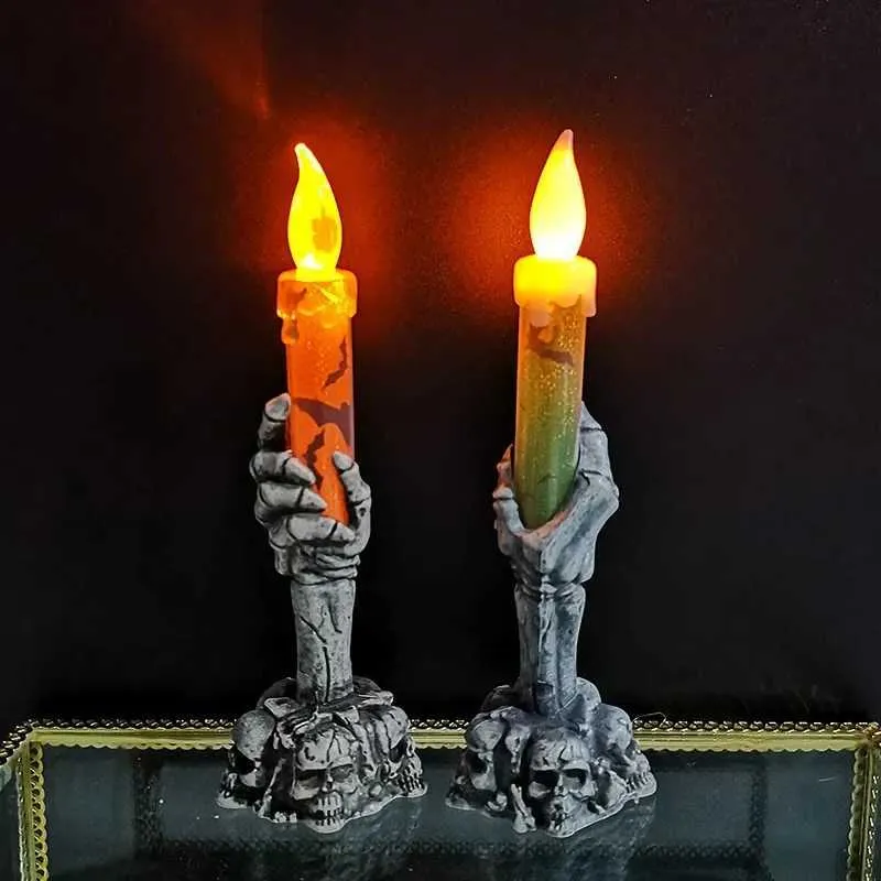 Spooky Halloween LED Skull Ghost Candle Lamp - Creepy Candle Holders ...