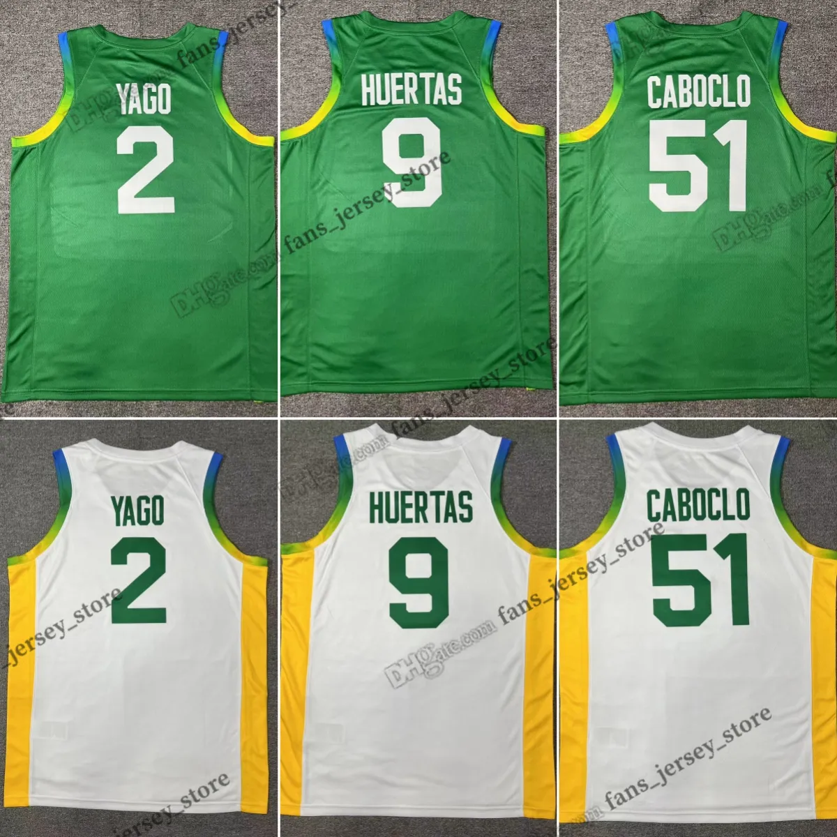 Custom Printed Brazil Basketball Jersey Caboclo 51, Huertas 9, Yago ...