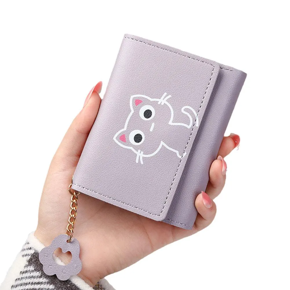 S T9Z6 Korean Cute Cartoon Cat Women Wallets Small PU Leather Credit ...