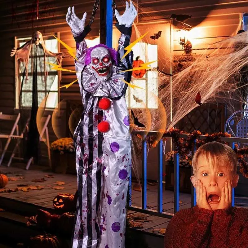Y240801 Halloween Animatronic Hanging Scary Clowns Animated Talking ...