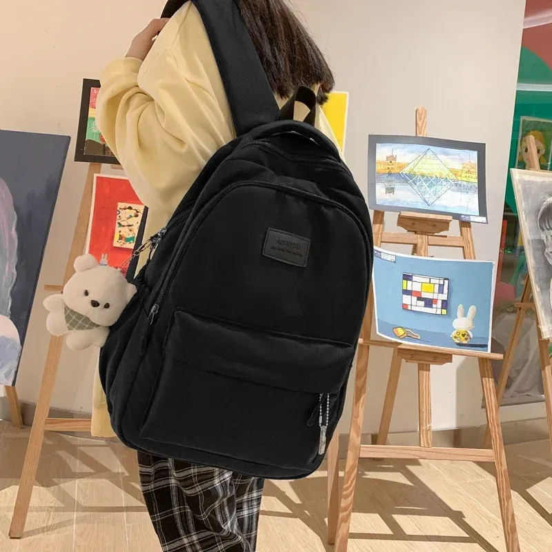 Large Waterproof Black Canvas Backpack For Girls Japanese Junior High ...