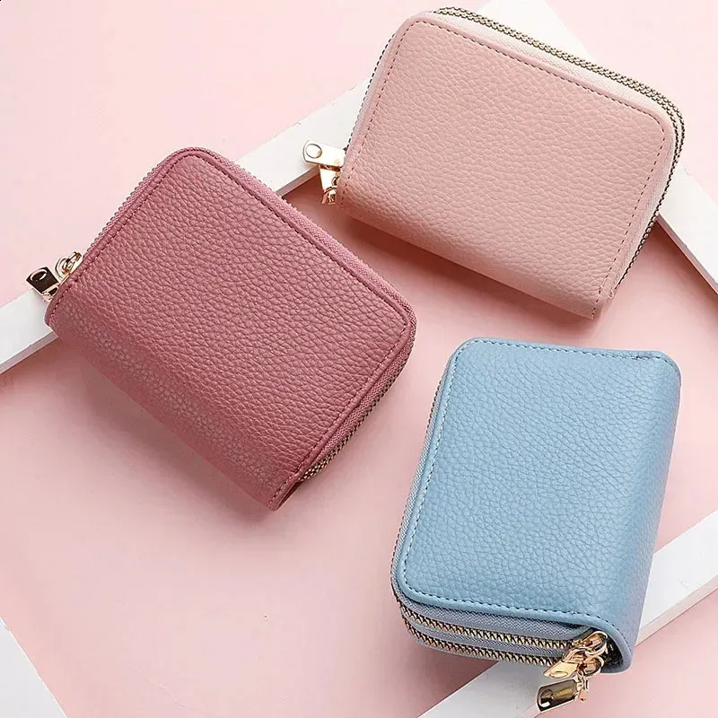 Compact PU Leather RFID Zippered Wallet with Card Slots and Coin Pocket ...