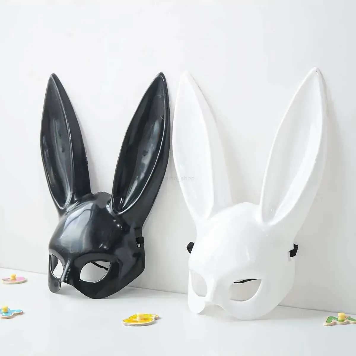 Long-Eared Rabbit Bunny Mask: Plastic Half Face Costume Mask for ...