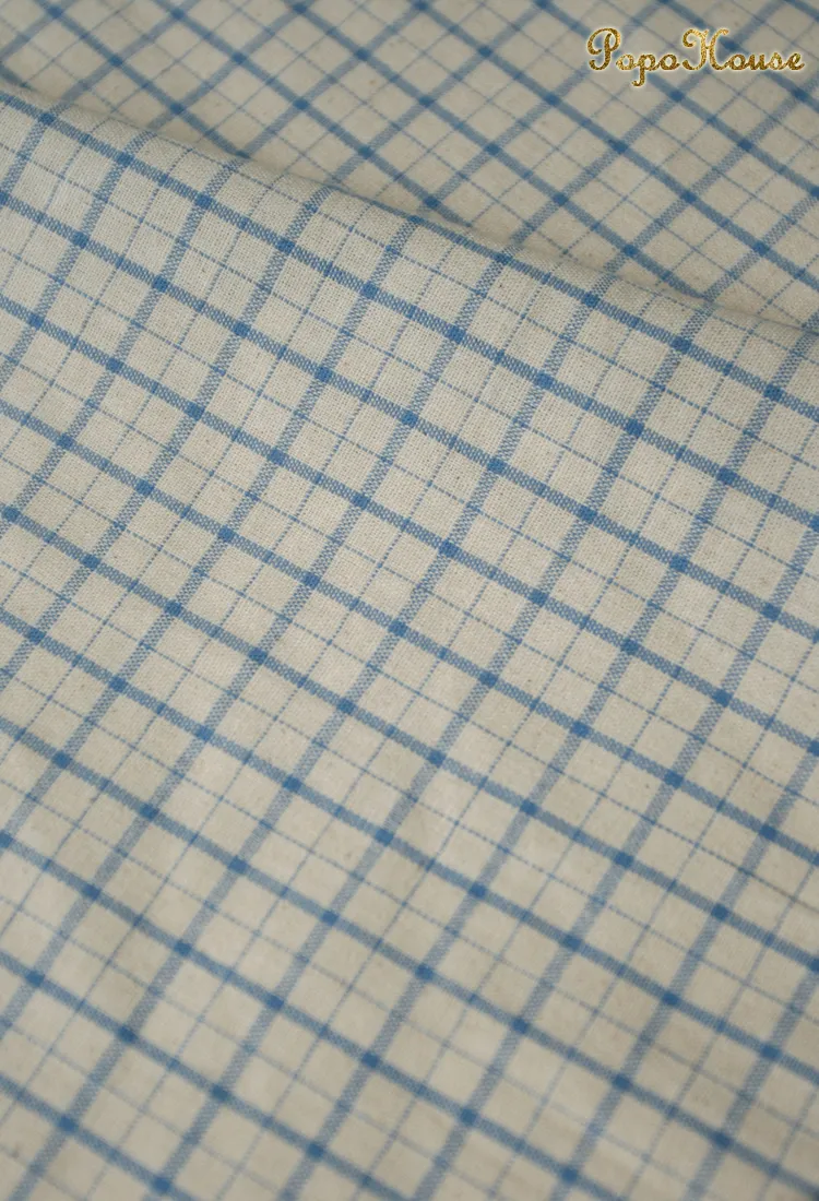 Vintage Blue Linen Plaid Striped Yarn-Dyed Cotton Fabric - Tablecloth ...
