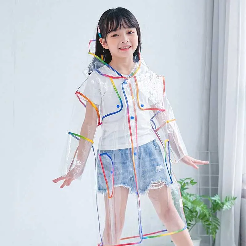 Transparent Rainbow Colorful Edge Kids Raincoat Waterproof EVA Children ...
