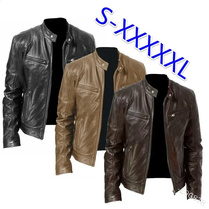 Mens Slim Leather Motorcycle Jacket: Short Windproof Coat, Premium ...