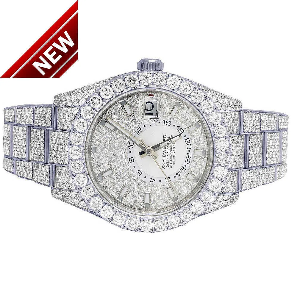 Unisex Hip Hop Iced Out Diamond Watch With Silver Dark Tone Dial And ...