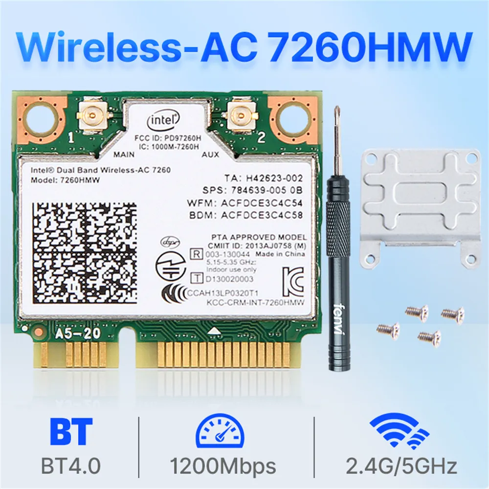 PCI Wireless Network Adapter Card - 7260HMW WiFi 1200Mbps Mini PCI-E ...