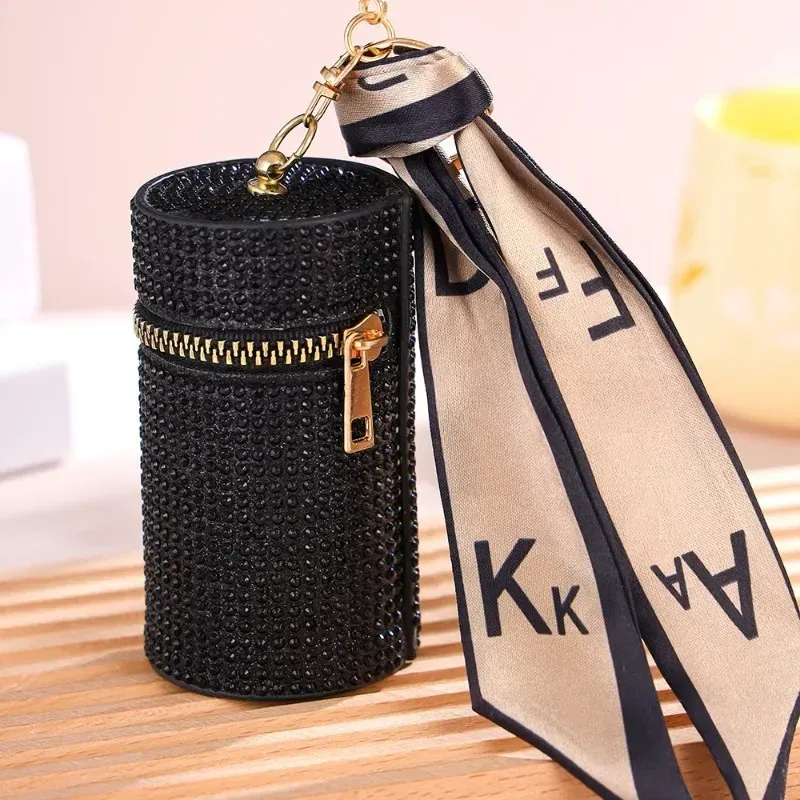 Cylindrical PU Mini Lipstick Coin Purse with Zipper Closure for Women ...