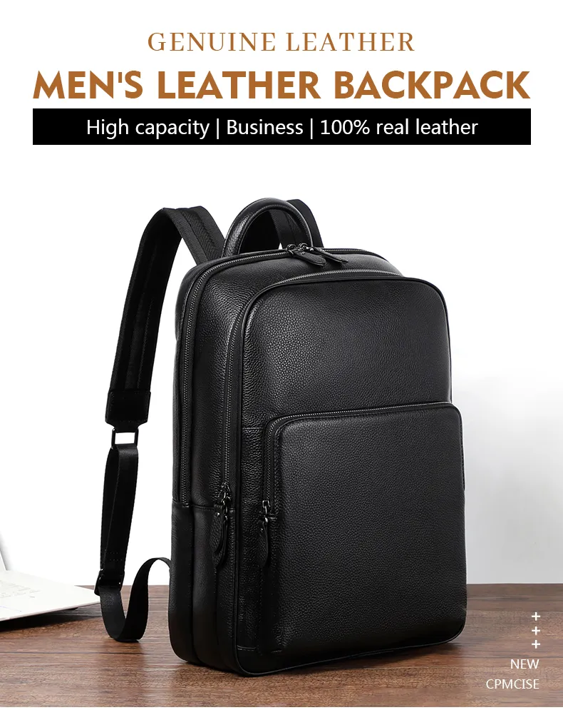 Mens Leather Business Backpack Cowhide Laptop Bag... From Coisinistore ...