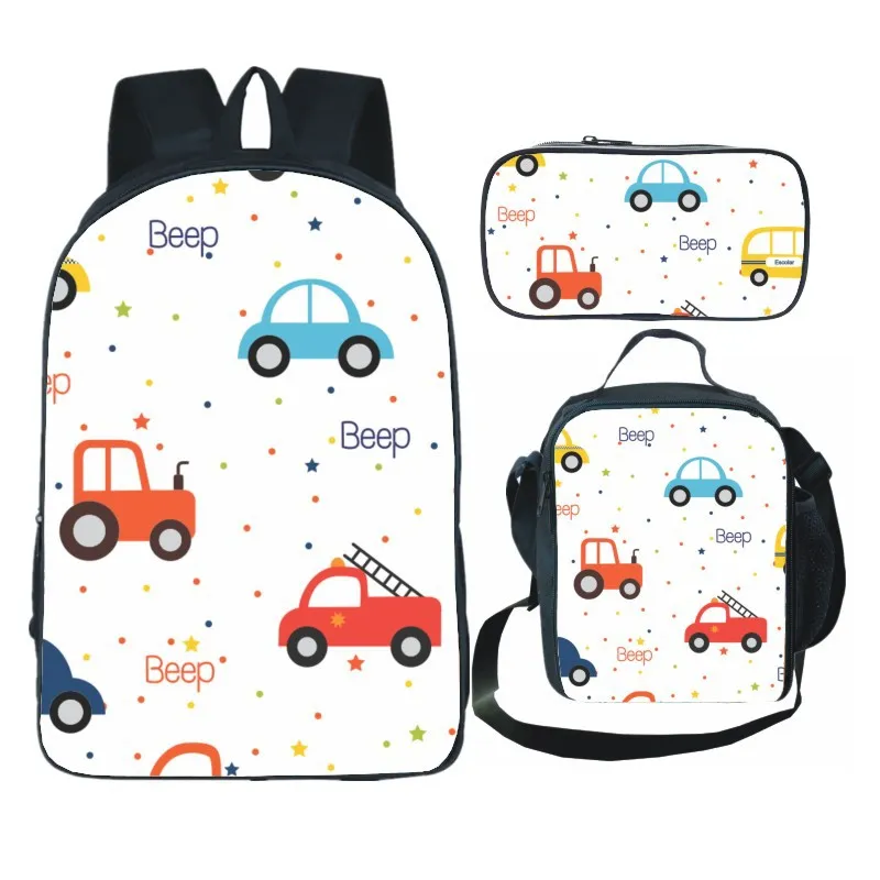 Cartoon Transport Car 3-Piece Set Backpack: 3D Print School Student ...