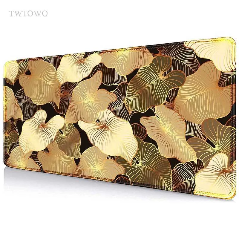 XL Gaming Mouse Pad - Golden Leaves Design, Natural Rubber Base - Large ...