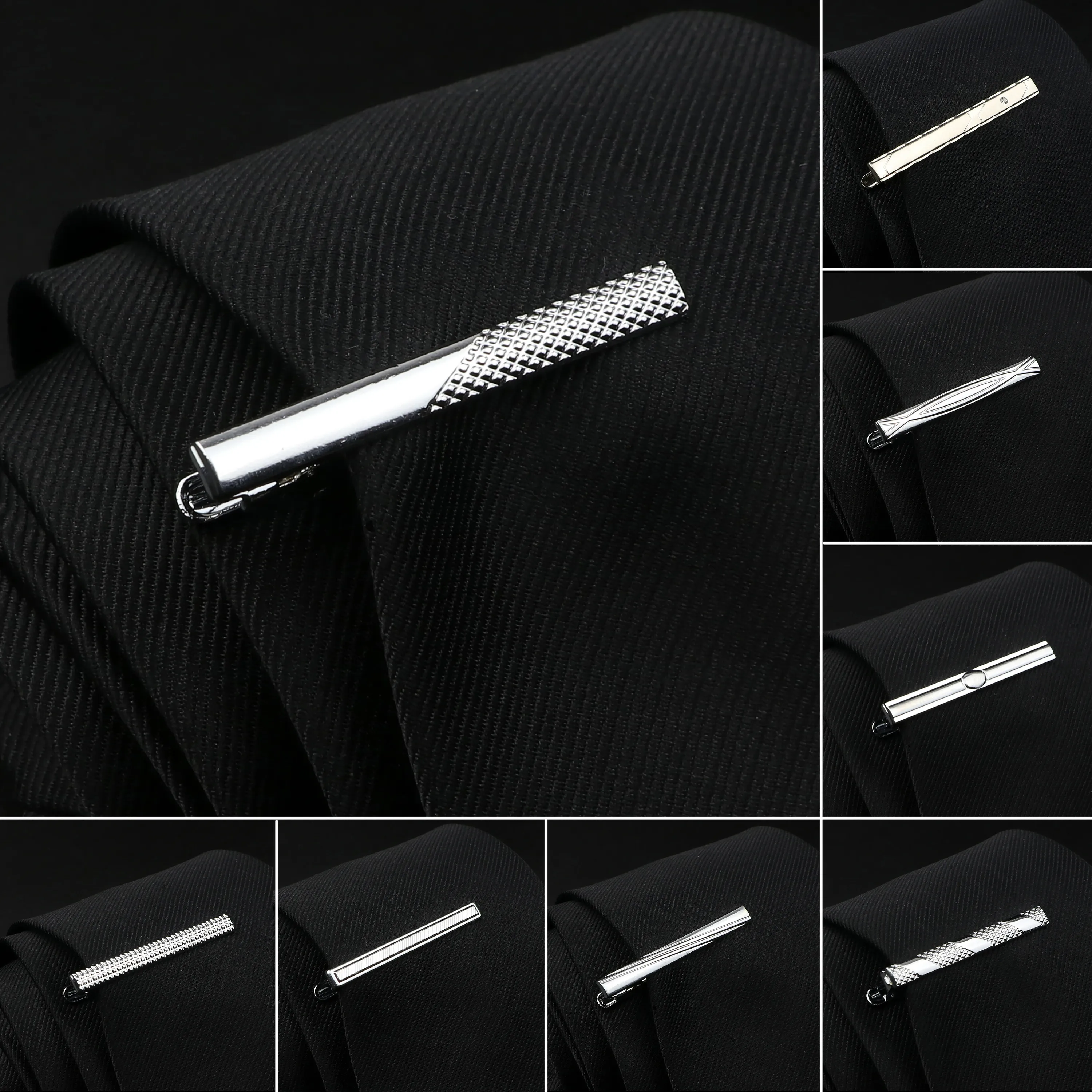 Tie Clasps: Men's Bright Chrome Stainless Steel Jewelry Necktie Clips ...