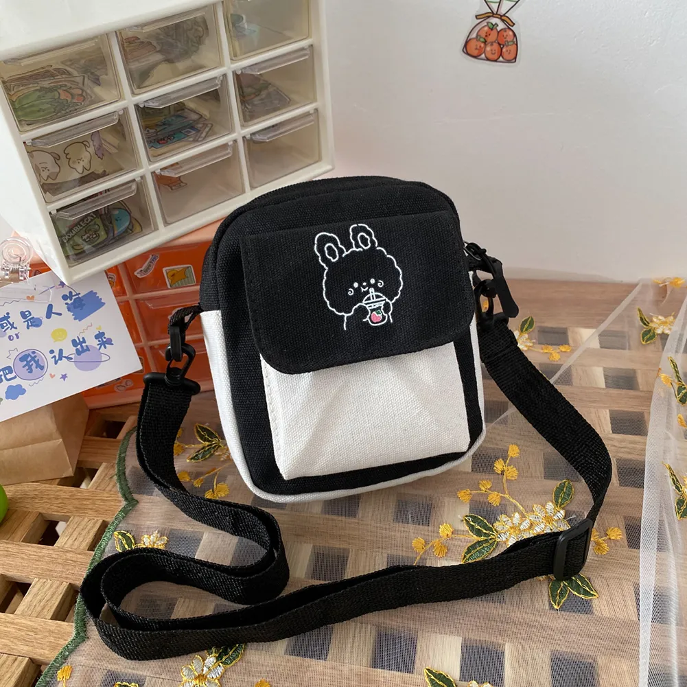 Kawaii Bunny Canvas Messenger Purse - Cute Cartoon Crossbody Bag for ...