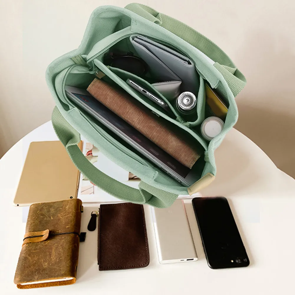 Canvas Tote Bag for Women, Multi-Pocket Casual Weekend Travel Shoulder ...