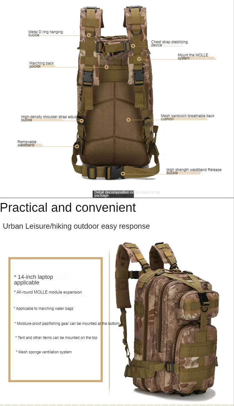Waterproof Tactical Backpack - 3 Day Pack, Hiking, Camping, Trekking ...