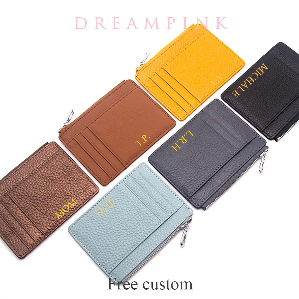 Personalized Leather Card Holder: Slim Zip Wallet For Women & Men ...