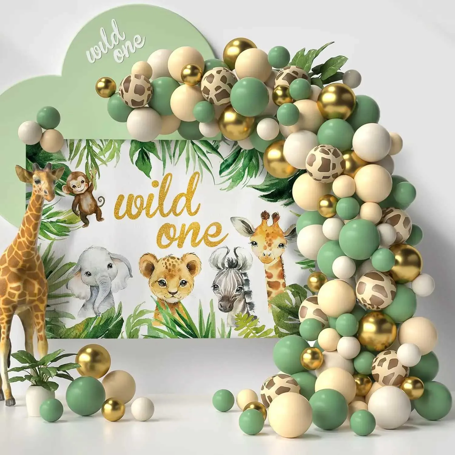 Sage Green Balloons Arch Kit Safari Jungle Theme Birthday Party ...