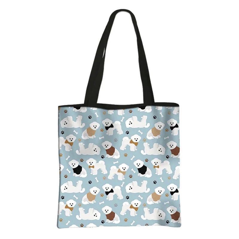 Cute Dog Print Canvas Tote Bag - Reusable Shopping Bag for Women - Shop ...